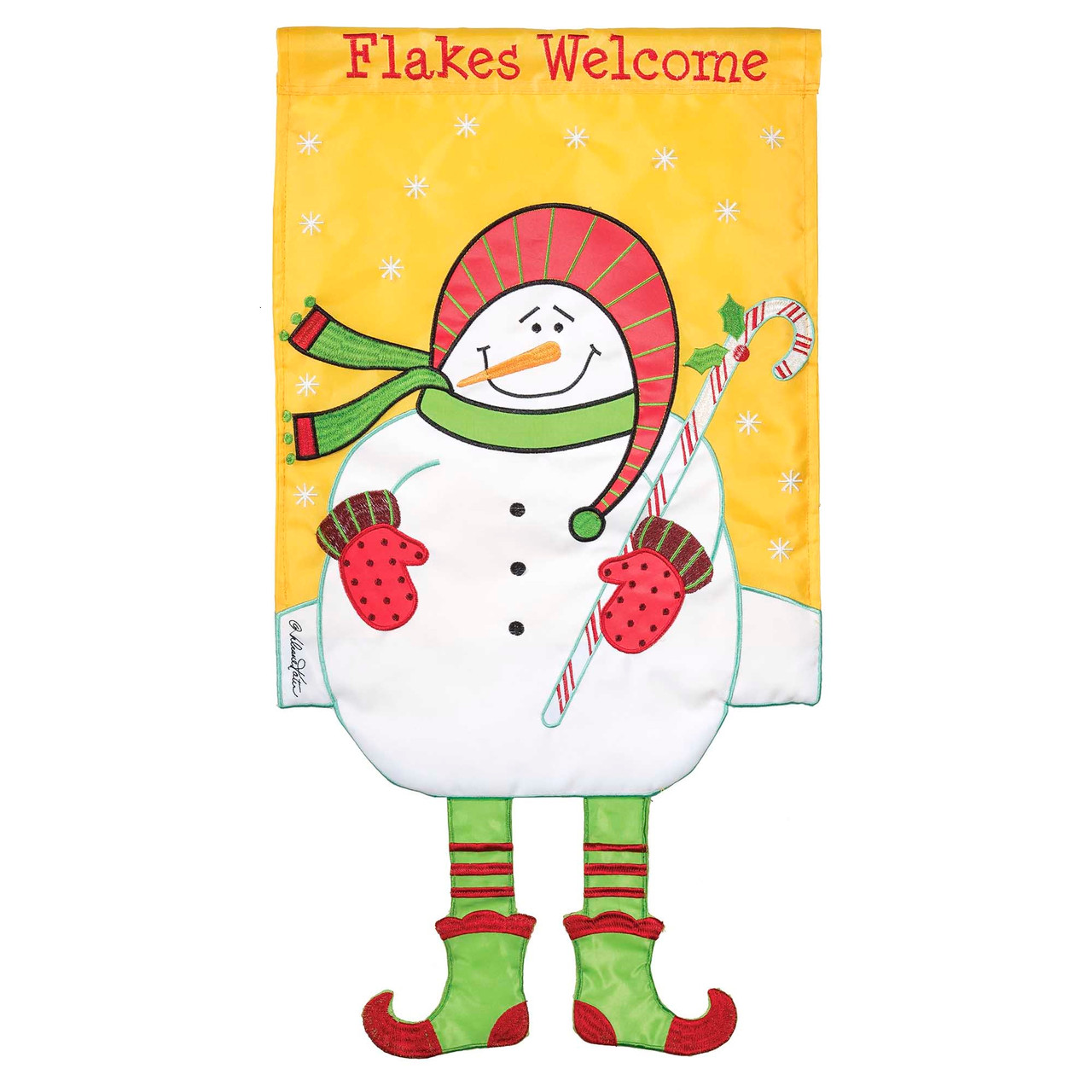 Snowman Candy Cane "Flakes Welcome" Winter Flag 13" x 18" | Pool Central